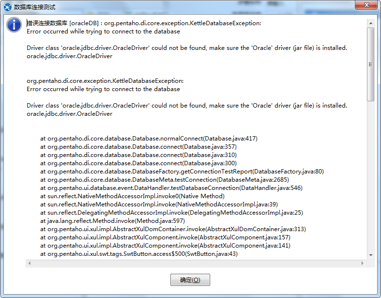 org.pentaho.di.core.exception.KettleDatabaseException:Error occurred while trying to connect to ...