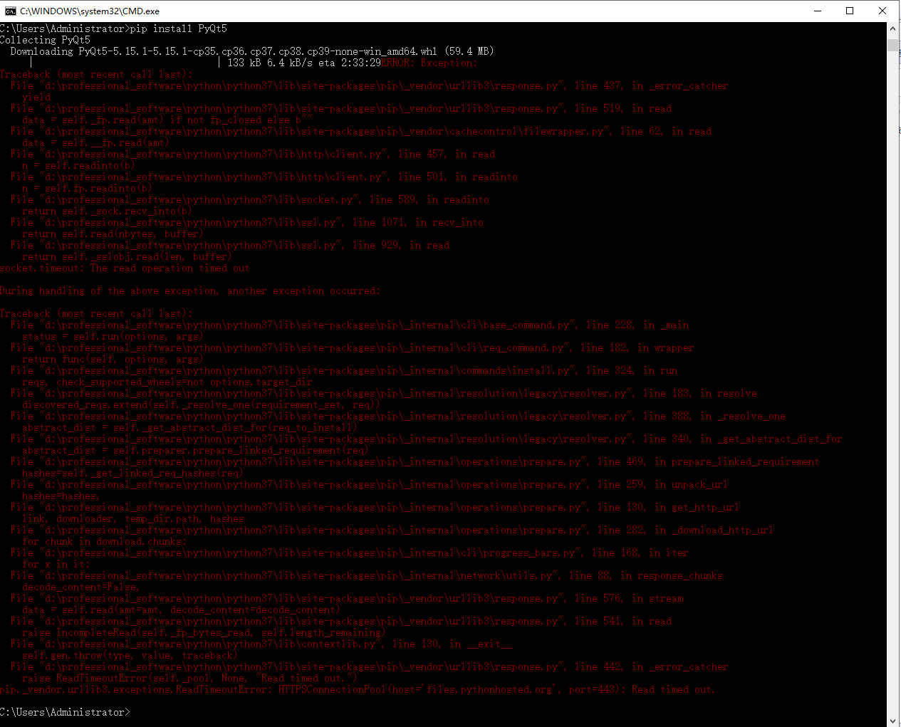 python学习笔记（3）——PyQT5安装与使用教程（pycharm安装下载报错解决方法）_pip install pyqt5 time out-CSDN博客