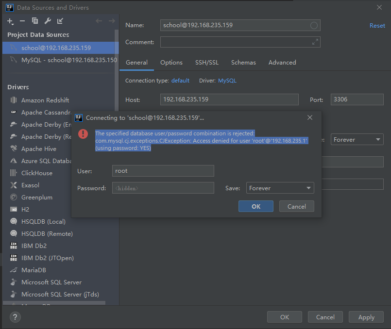 Idea连接数据库 The Specified Database Userpassword Combination Is Rejected Commysqlcj报错idea The 