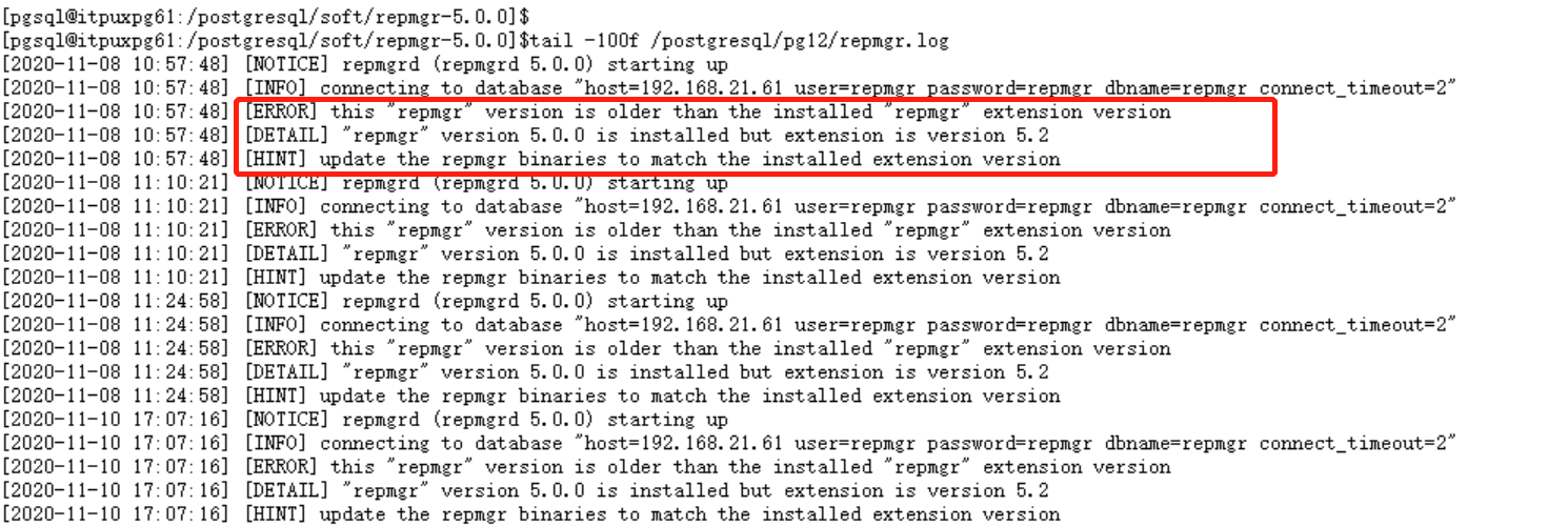 PostgreSQL数据库配置repmgr出现版本不一致的问题解决_kali postgres 与系统版本不一致-CSDN博客