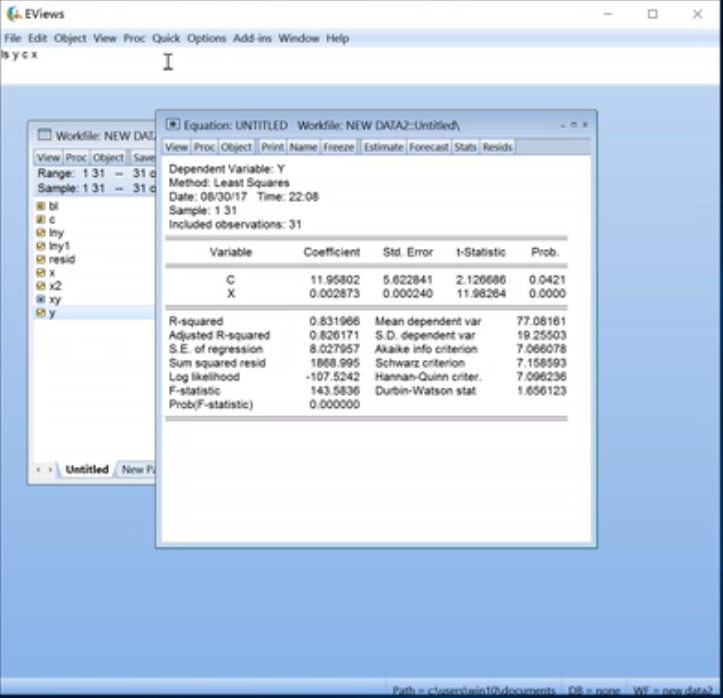 EVIEWS 学习基本操作+数据输入 01_eviews ls-CSDN博客