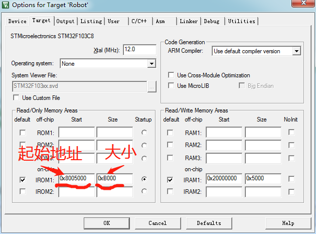 KEIL设置程序起始地址无效解决方法，STM32 IAP程序起始地址_read only memory areas-CSDN博客