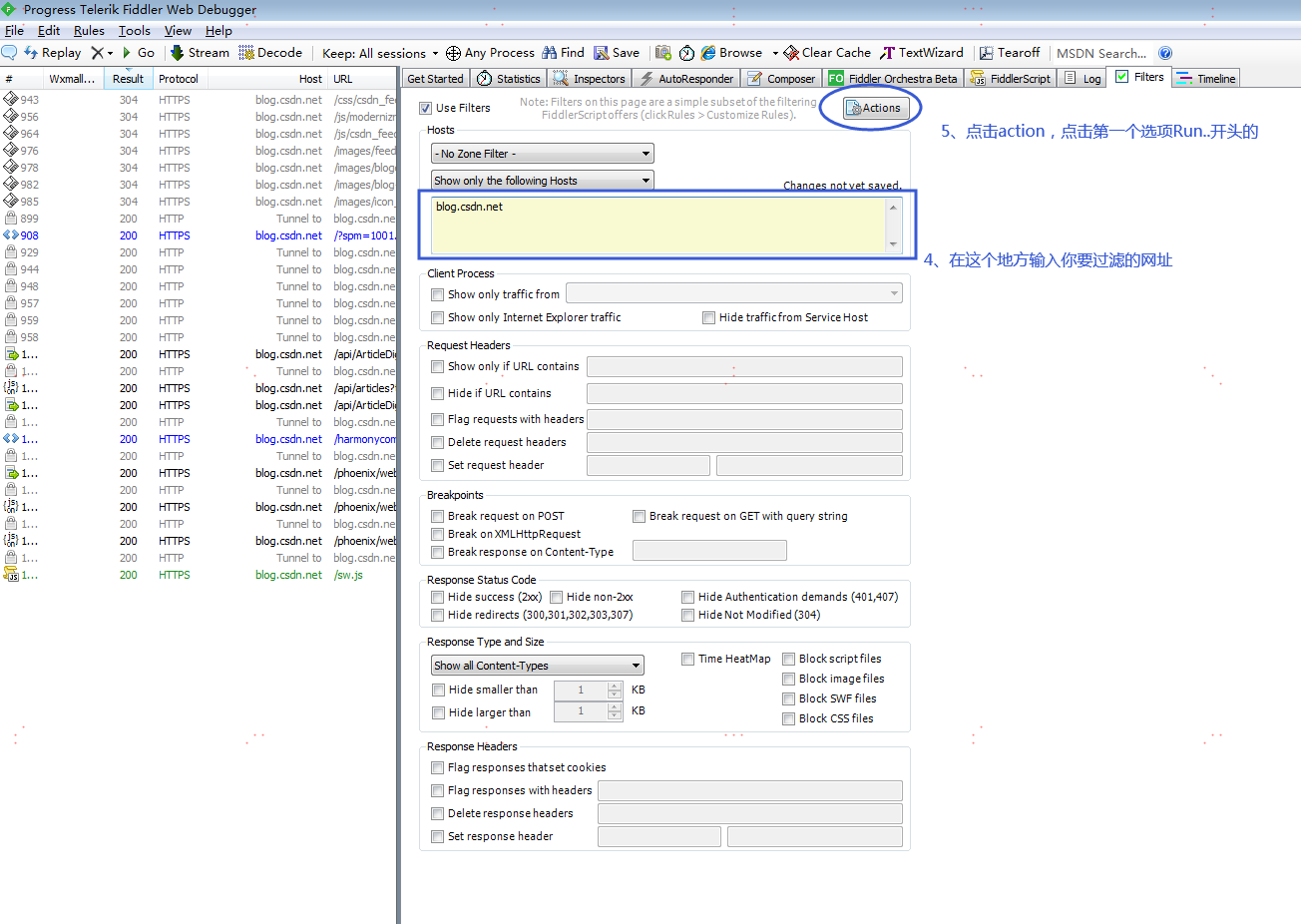 Fiddler 设置抓取指定host的请求包以及查看请求详情_fiddler抓包中host中资源怎么显示-CSDN博客