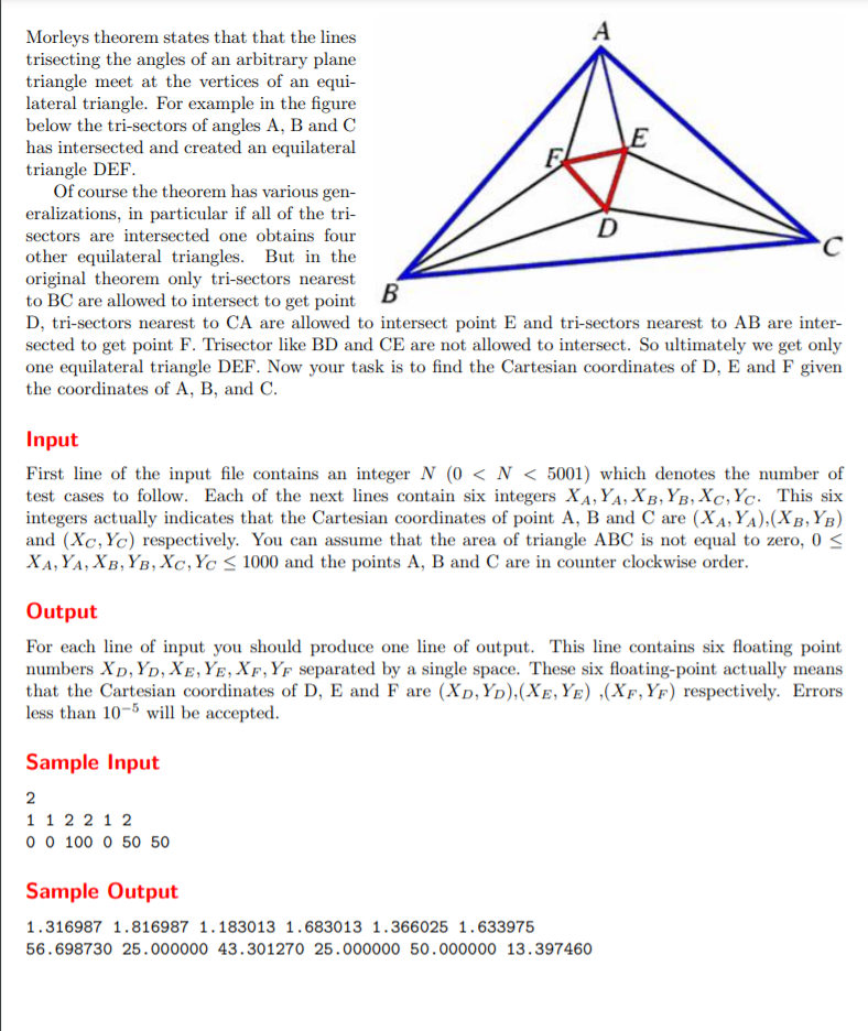 UVa 11178 Morley‘s Theorem(计算几何基础)_莫雷定理复数-CSDN博客