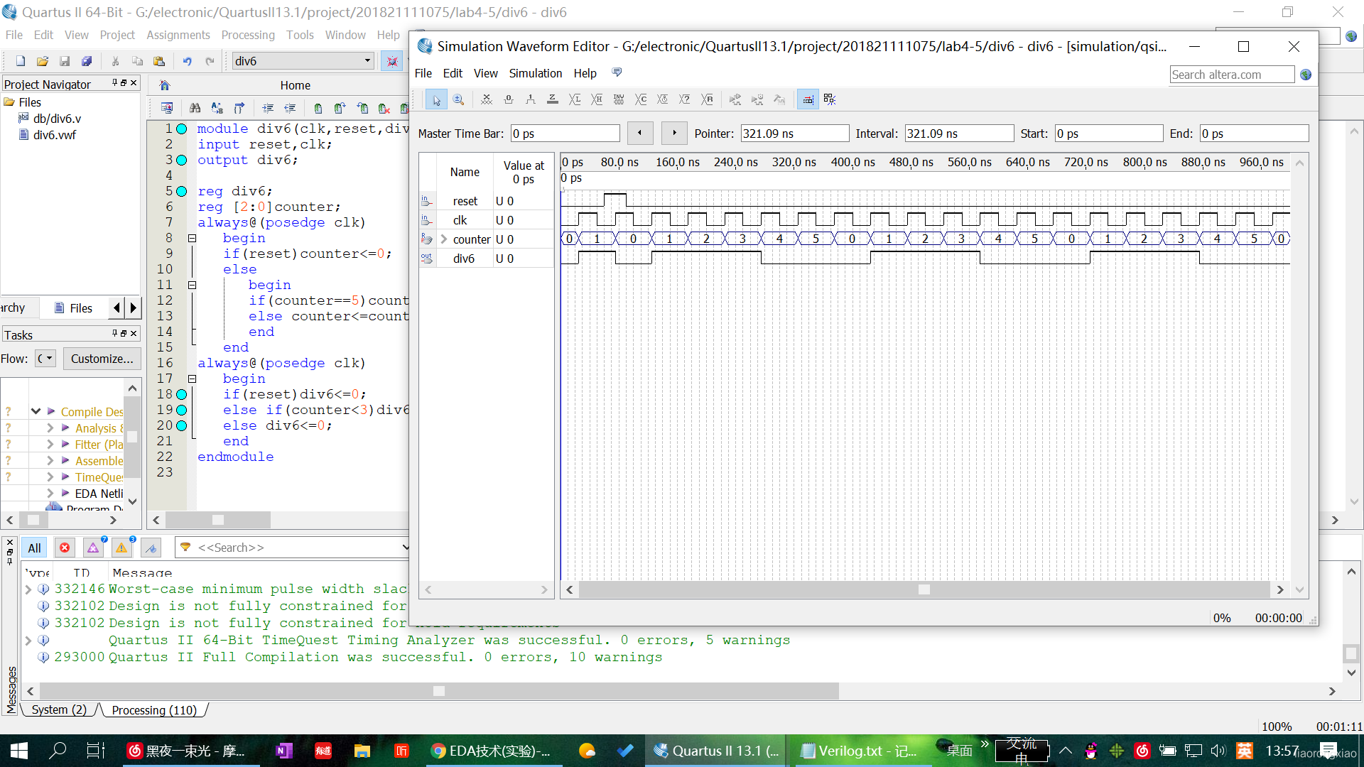 Verilog分频器的设计 6分频和1 5分频 Csdn博客