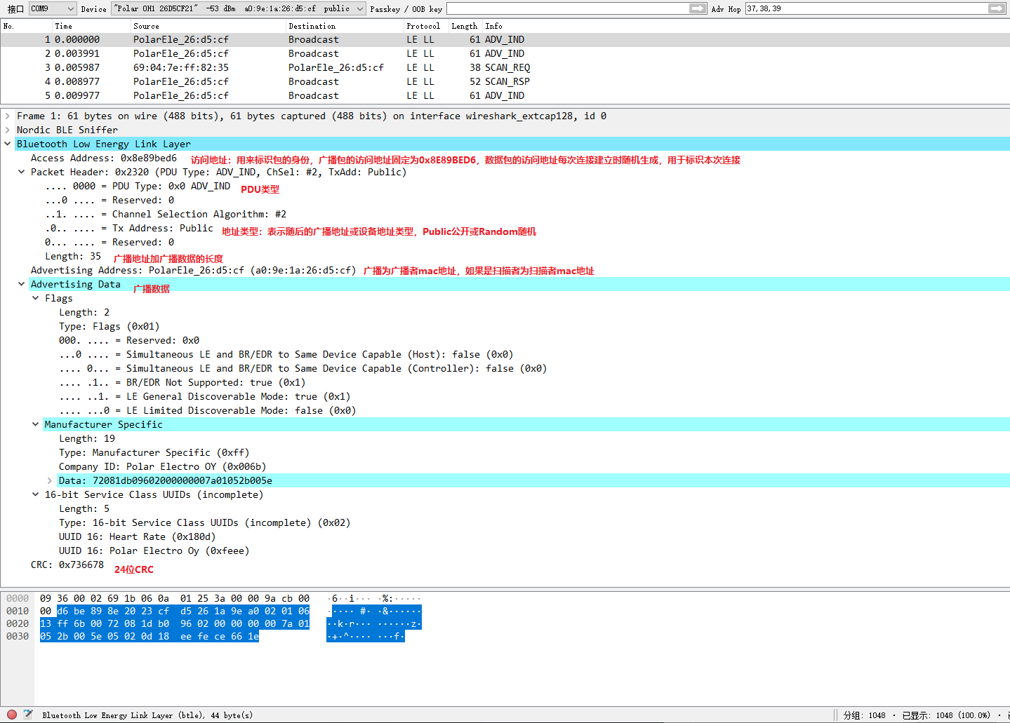 BLE数据包分析_而且pdu(protocol data unit,协议数据单元)前两个字节固定为ll header(-CSDN博客