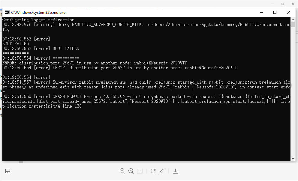 win10下Rabbitmq启动失败-端口被占用_configuring logger redirection-CSDN博客