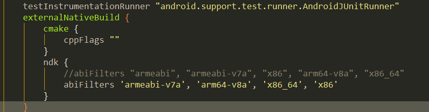 ABIs [armeabi] are not supported for platform. Supported ABIs are [arm64-v8a, armeabi-v7a, x86 ...