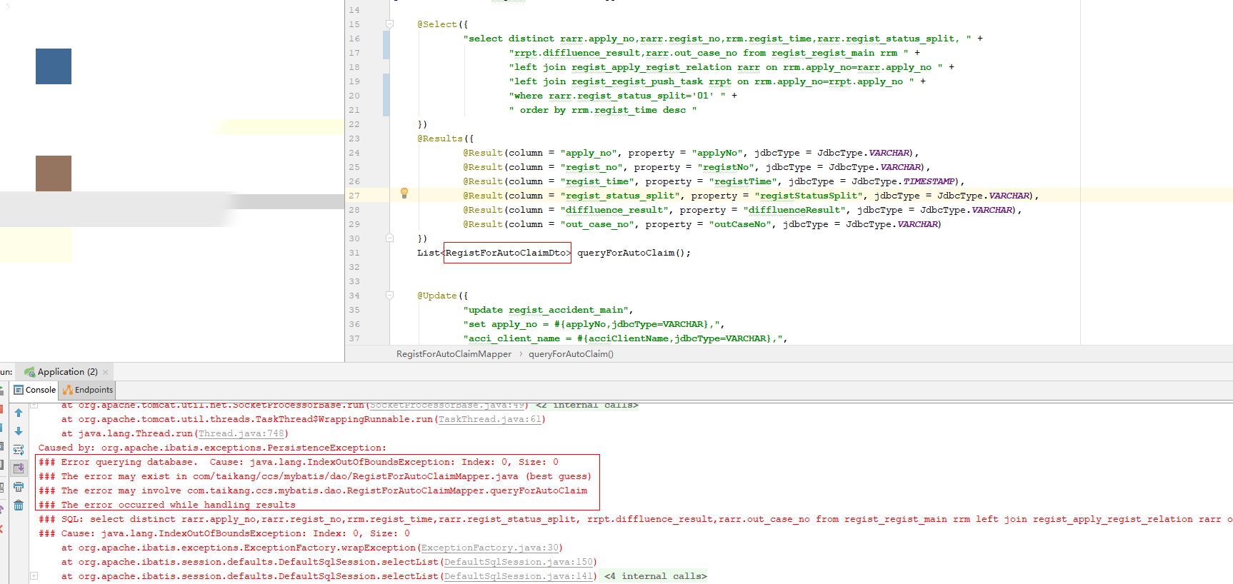 Error querying database. Cause: java.lang.IndexOutOfBoundsException: Index: 0, Size: 0_mysql报错 ...
