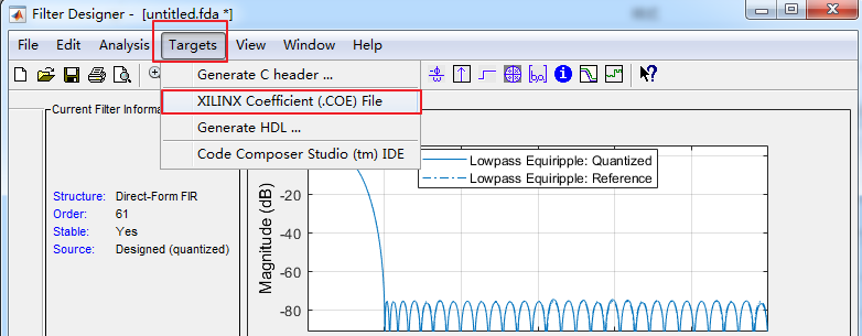 MATLAB生成FPGA COE文件之XILINX FPGA滤波器系数_fdatool numerator frac. length-CSDN博客