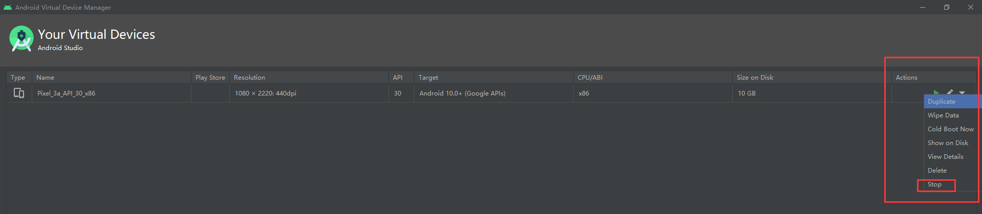 Android Studio 报错：AVD Pixel_3a_API_30_x86 is already running_error while waiting for device ...