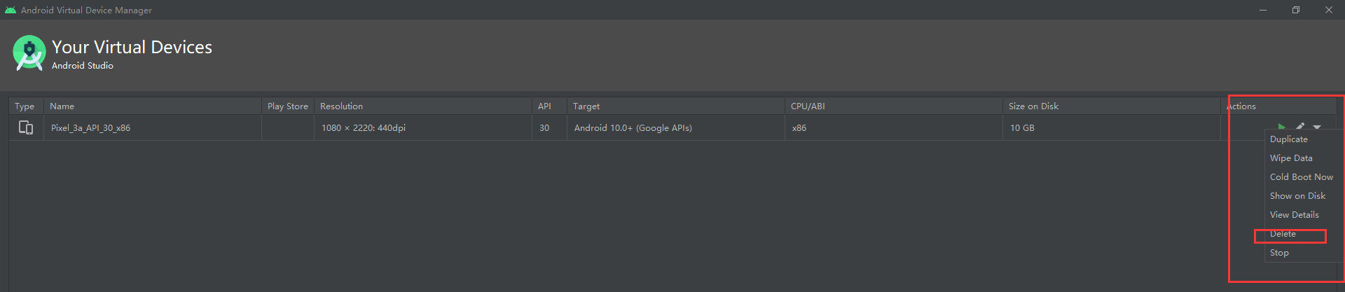 Android Studio 报错：AVD Pixel_3a_API_30_x86 is already running_error while waiting for device ...