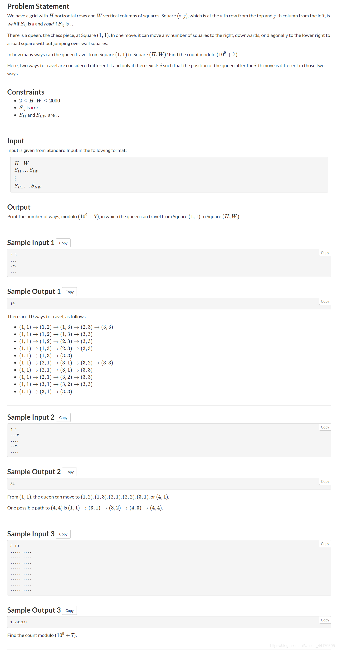 Atcoder Beginner Contest 183 E Queen On Grid(方向dp)atcoder Beginner Contest 183 E Queen