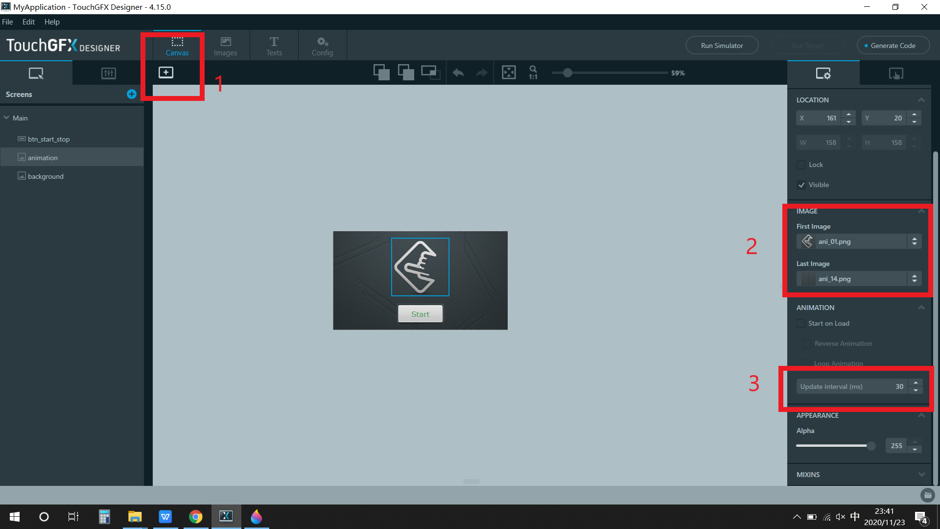 stm32基于TouchGFX的GUI开发（二）：简单动画实现（Animated Image）_touchgfx的gui与单片机数据交互-CSDN博客