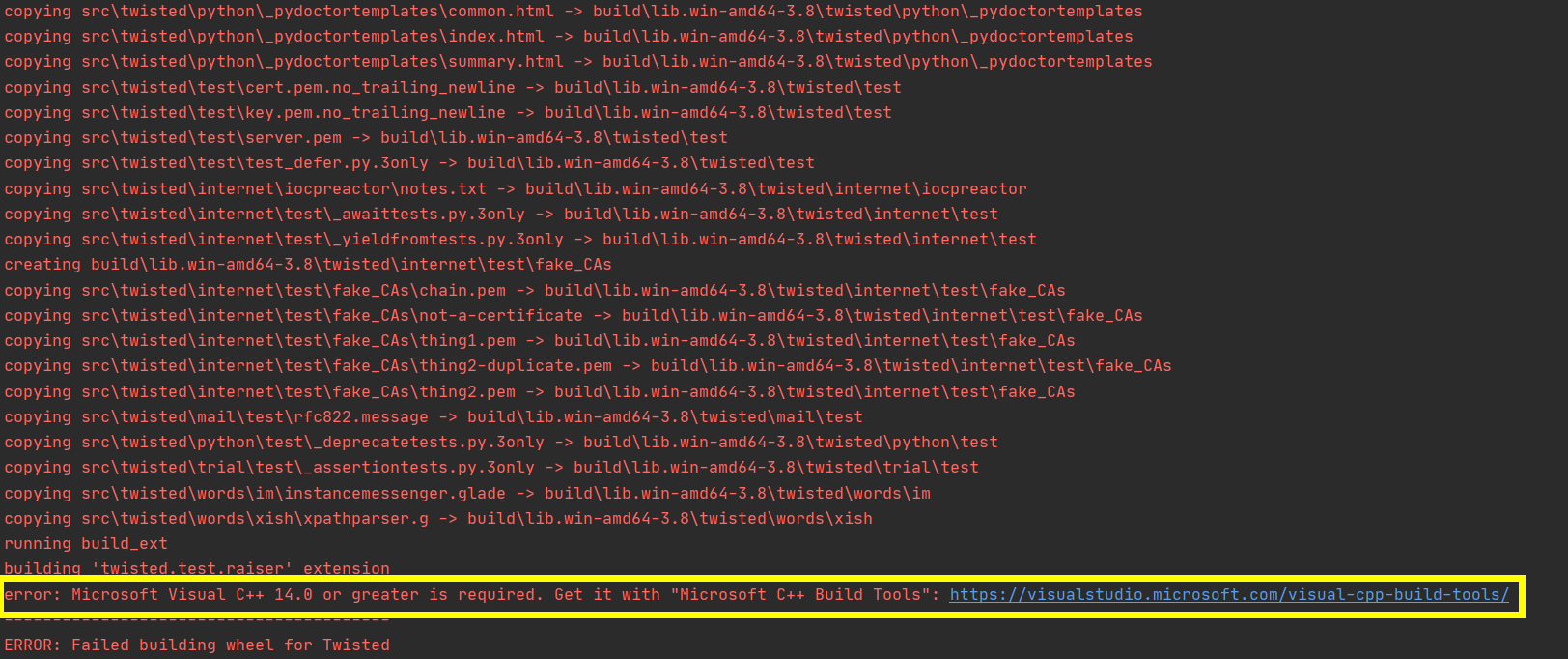 error: Microsoft Visual C++ 14.0 or greater is required. Get it with Microsoft C++ Build Tools ...
