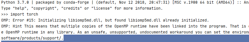 直接解决OMP: Error #15: Initializing libiomp5md.dll, but found libiomp5md.dll already initialized.报错 ...