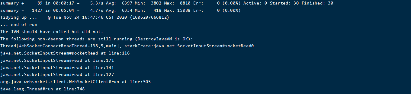 The solution of The JVM should have exited but did not. is reported at the end of the jmeter ...