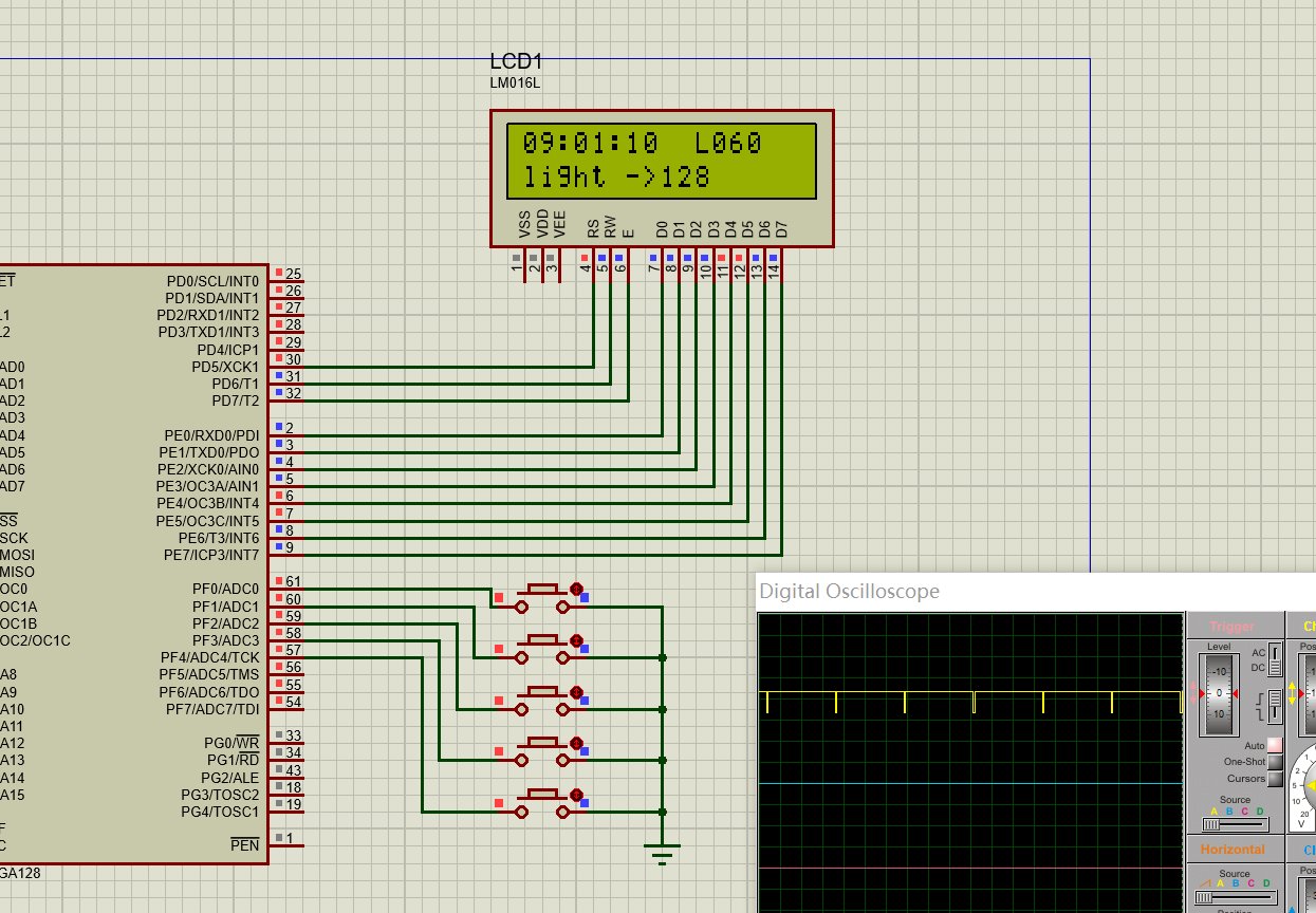 atmega128 单片机 智能 台灯 控制器 PWM ADC 时间 光敏电阻 proteus 仿真_atemga128通过单片机发送时间信息-CSDN博客