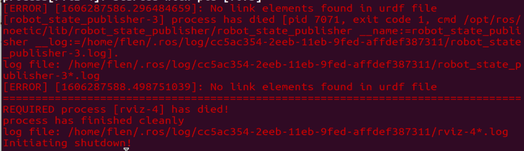 ROS 20.04版本（noetic 版本 ） 出现No link elements found in urdf file问题_rbx1 error] [1696928966. ...