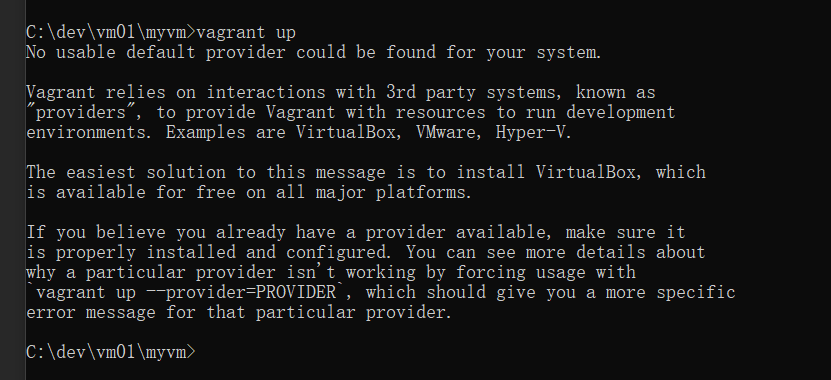 virtual Box与Vagrant的安装与踩坑_no usable default provider could be found for your-CSDN博客