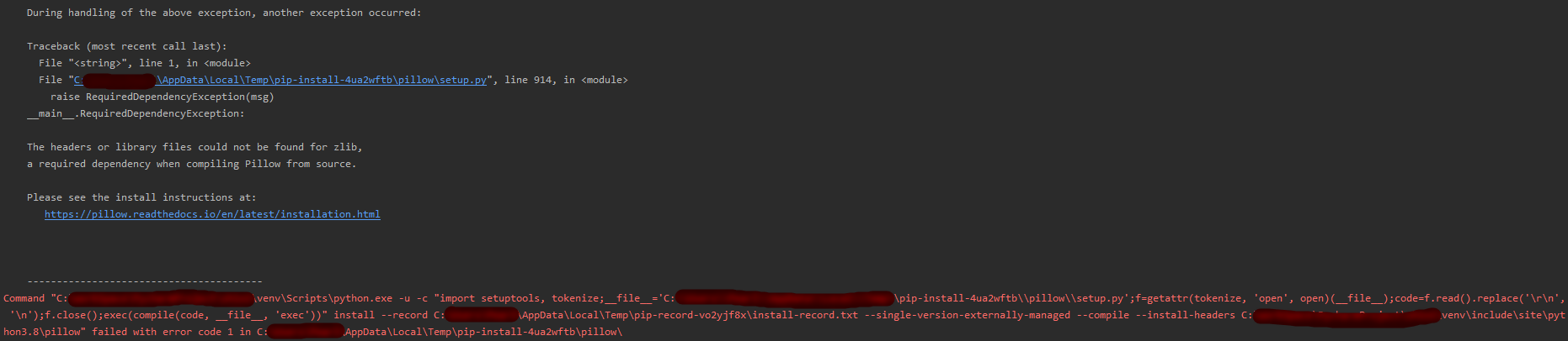 Failed With Error Code 1 In C X Pip Install 或 Command “python Setup Py