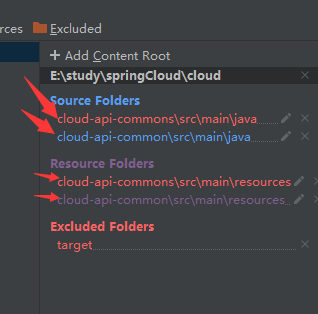 IDEA多模块项目报错Module “cloud“ must not contain source root “E:\study\springCloud\cloud\cloud-api ...