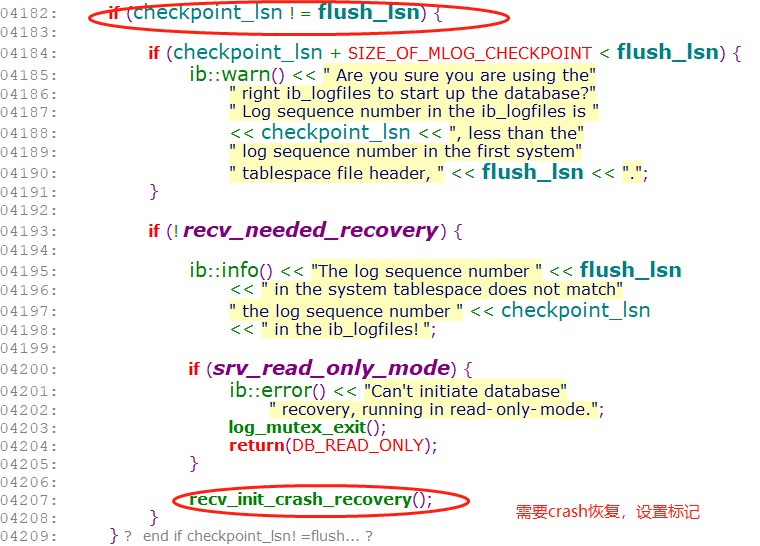 mysql源码片段 innodb启动checkpoint flush脏页 lsn几个关键点检查过程整理_ssertion failure: log0recv.cc:4104-CSDN博客