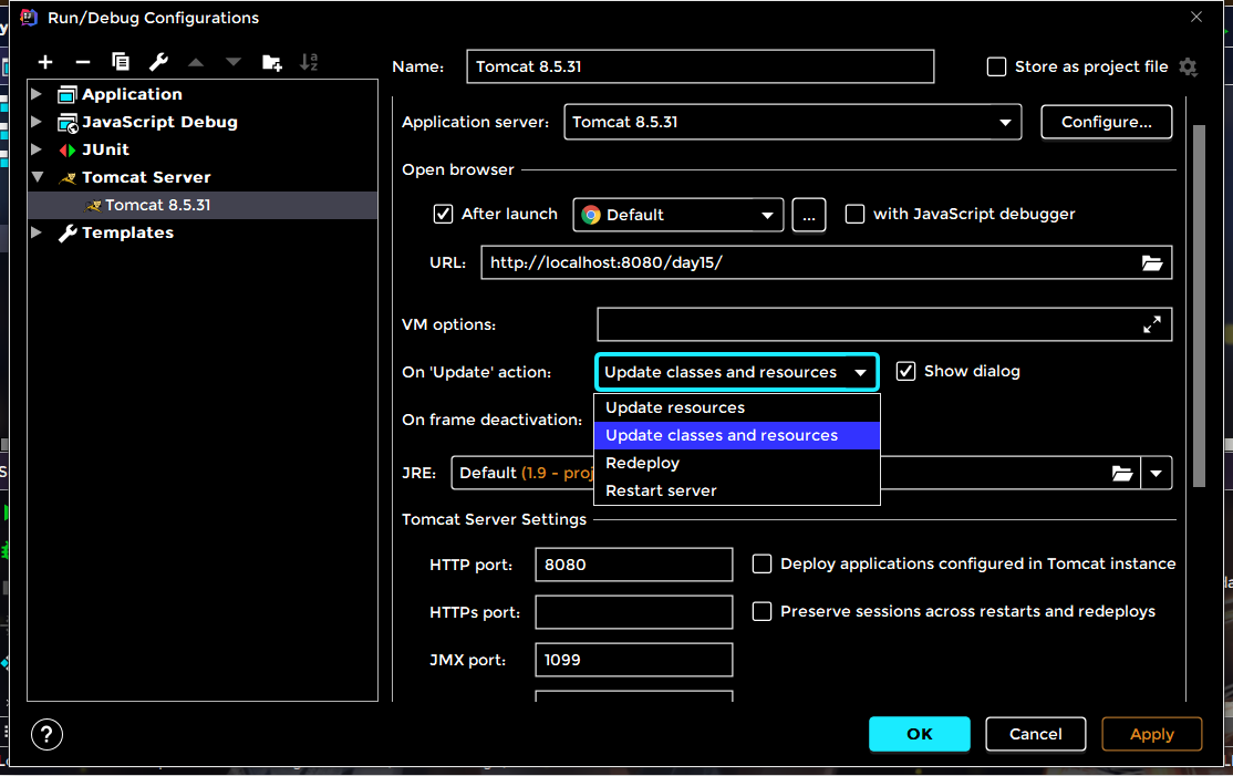IDEA2020-Tomcat热部署两种方法（修改class后不用重启tomcat）_热部署idea tomcat更改coll-CSDN博客