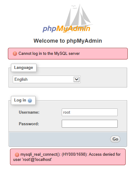 当登录数据库管理工具phpmyadmin出现mysqli_real_connect(): (HY000/1698): Access denied for user ‘root ...