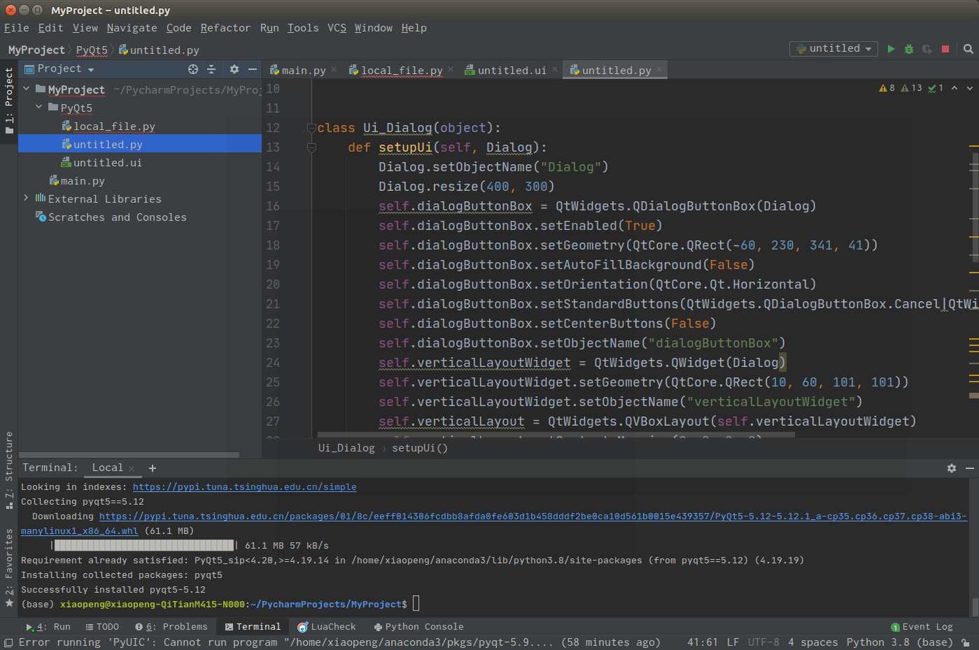Ubuntu16.04中pyqt5安装踩坑以及错误：Error while finding module specification for ‘PyQt5.uic’解决_error while ...