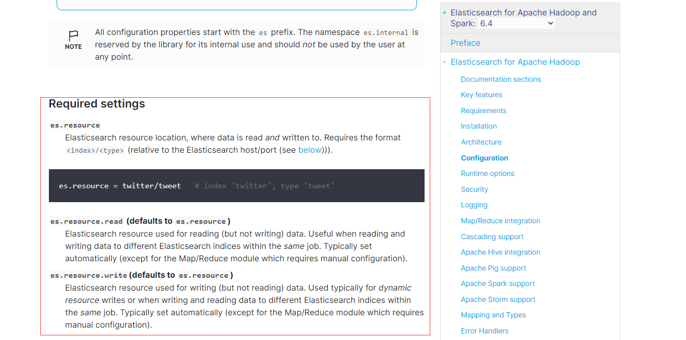 Spark操作Es报错：sHadoopIllegalArgumentException: resource must be specified for Elasticsearch ...