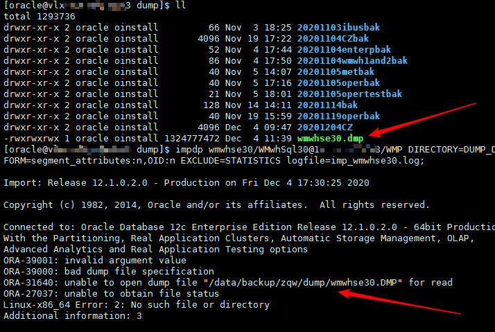 记一次impdp导入失败，失败指令为ORA-39002 ORA-39070 ORA-29283 ORA-06512 ORA-29283-CSDN博客