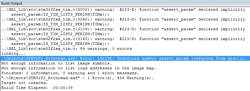 Error: L6218E: Undefined symbol assert_param (referred from misc.o)._undefined symbol main ...