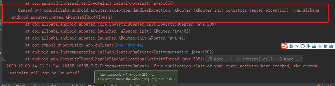 Caused by:com.alibaba.android.arouter.exception.HandlerException:ARouter::ARouter init logistics ...
