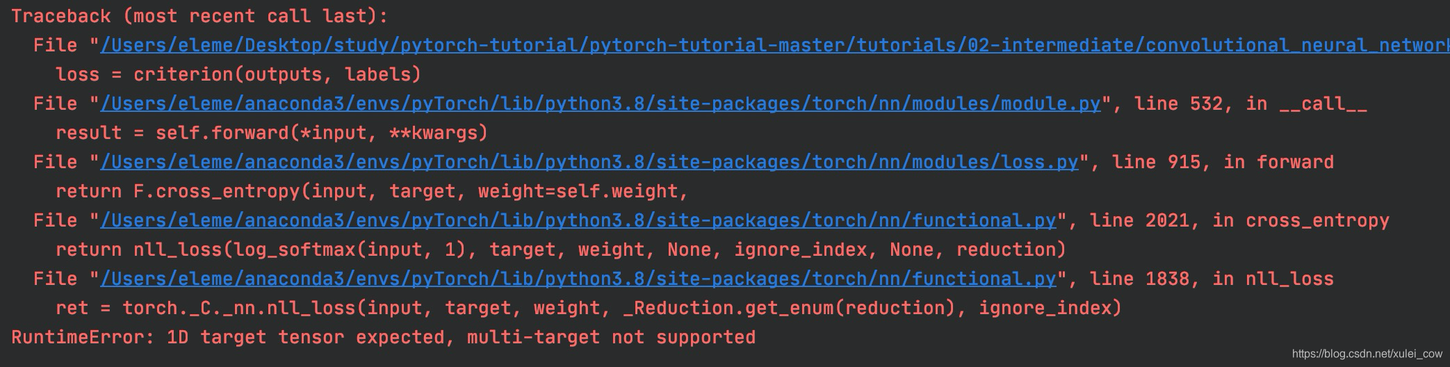 【pytorch】报错1d Target Tensor Expected Multi Target Not Supportedruntimeerror 1d Target Tensor