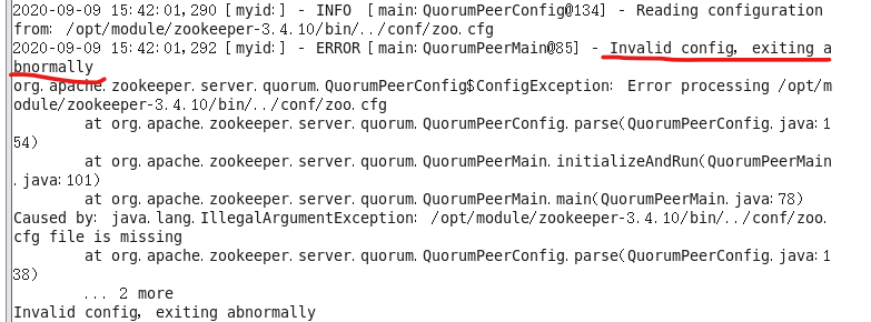 zookeeper启动报错：[myid:] - ERROR [main:QuorumPeerMain@85] - Invalid config, exiting abnormall ...