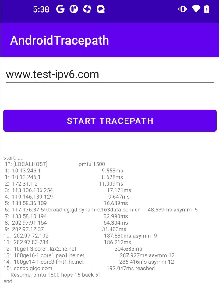Give your app three or two through jni ported a tracePath tracking ...