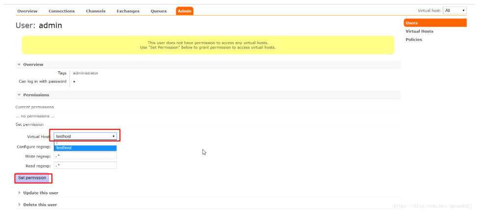 RabbitMQ报错NOT_ALLOWED - access to vhost ‘/‘ refused for user ‘zq‘(10, 40)_services.rabbitmq2 ...