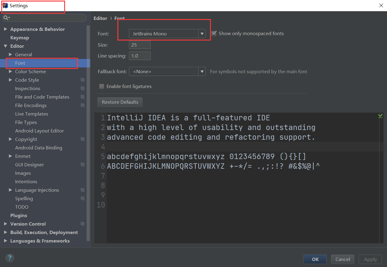 IDEA 安装字体 安装JetBrains Mono字体 笔者亲测有效_jetbrainsmono-2.242如何安装到idea2019-CSDN博客