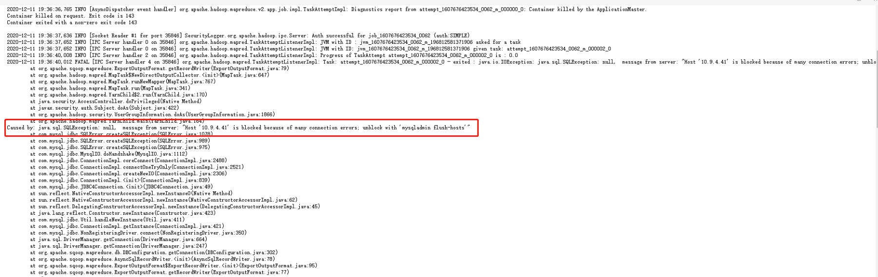 Error De Sincronización De Datos De Oozie Con La Tarea Mysql El Host