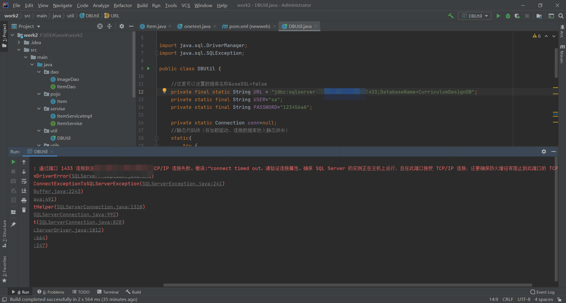 Falló la conexión TCP / IP al host localhost en el puerto 1433. Error ...