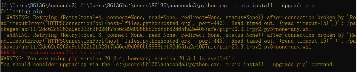 有关pip安装出现的问题(报：HTTPSConnectionPool……错误)，及解决方案，亲测有效！！！_connectionpool.py-CSDN博客