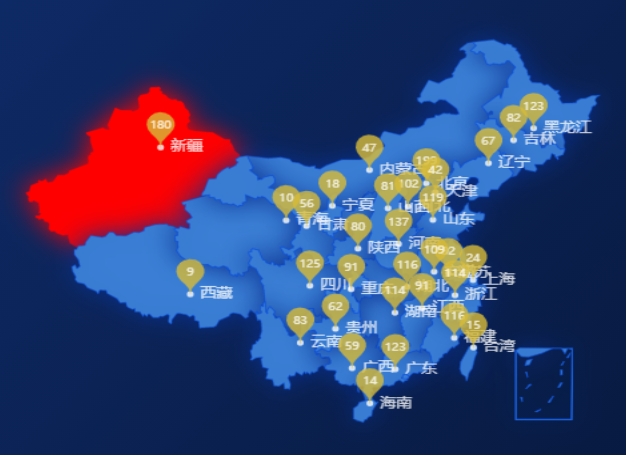 ECharts 创建中国气泡地图和定位图表点 点击地区域高亮显示_echarts地图气泡-CSDN博客