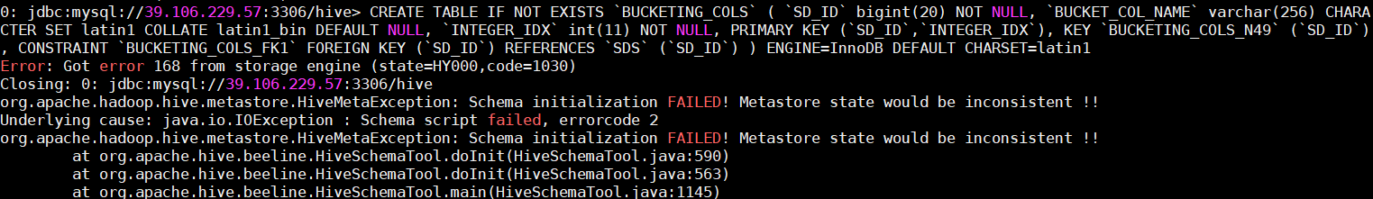 hive初始化数据库失败 org.apache.hadoop.hive.metastore.HiveMetaException: Schema initialization FAILED ...