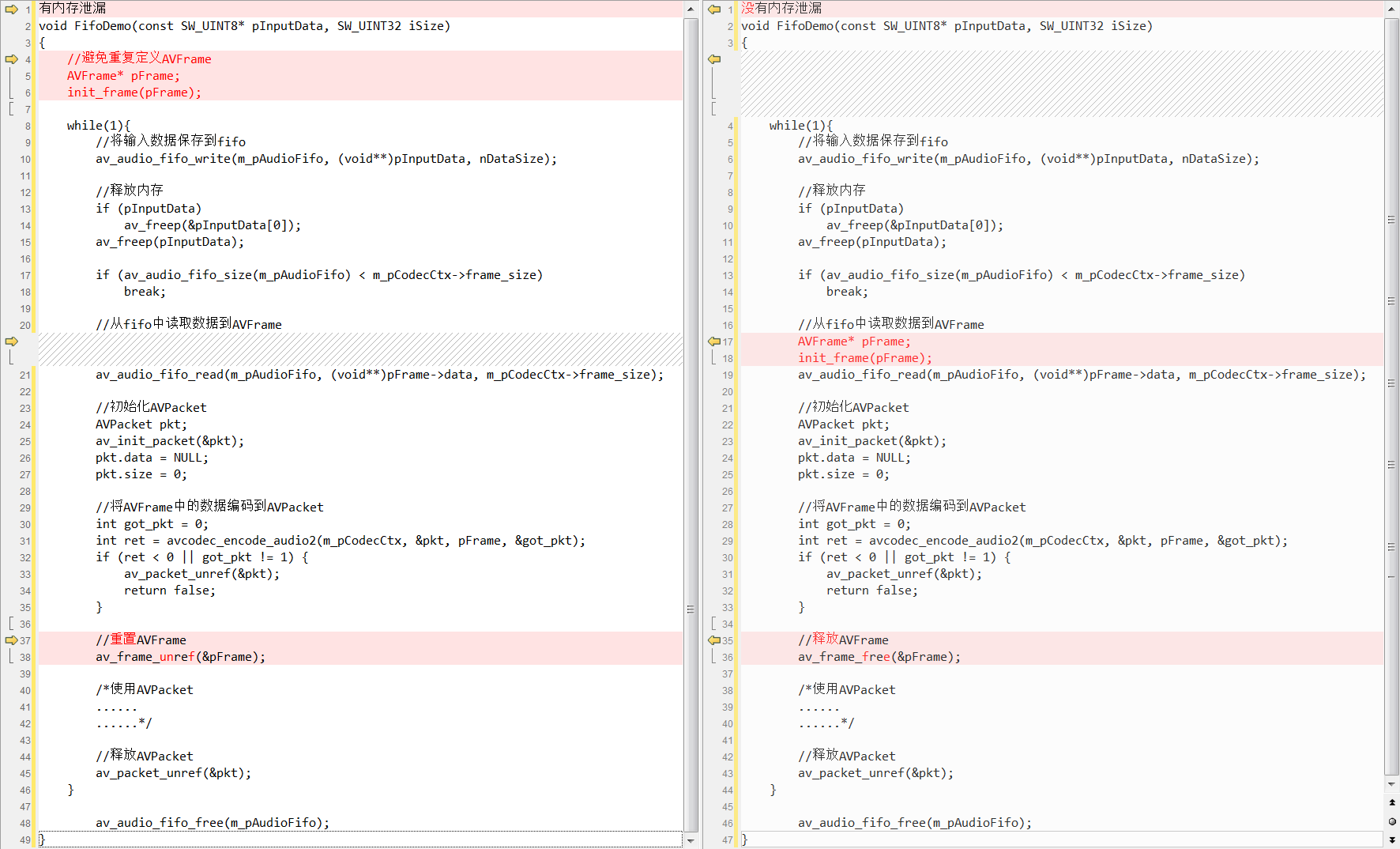 FFmpeg处理音频时AVAudioFifo内存泄漏的解决办法_avaudiofifo 使用崩溃情况?-CSDN博客