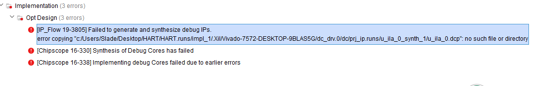 [IP_Flow 19-3805] Failed to generate and synthesize debug IPs. u_ila_0_synth_1/u_ila_0.dcp“: no ...