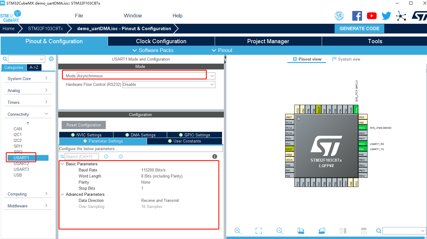 STM32 CubeMX配置串口DMA收发，使用串口空闲中断方式_使用cubemx开发stm32l0使用串口,dma,空闲中断-CSDN博客