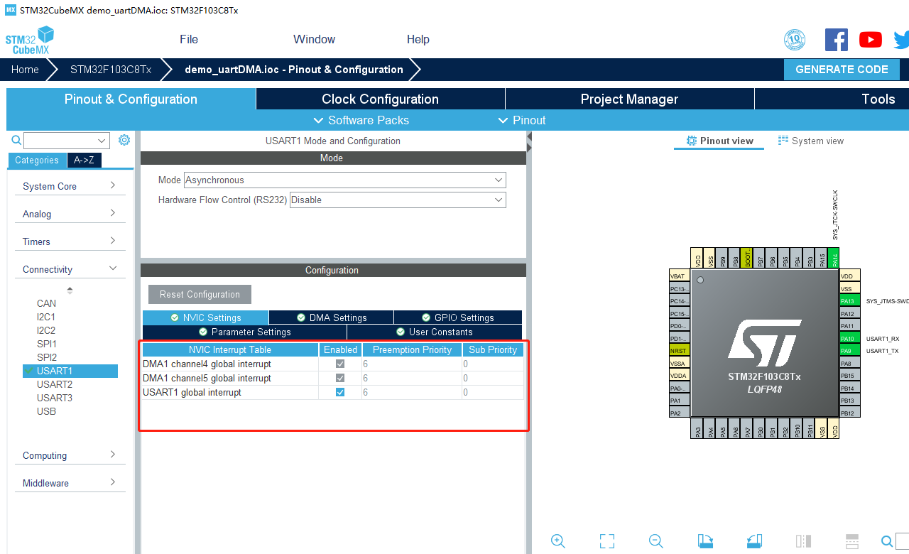 STM32 CubeMX配置串口DMA收发，使用串口空闲中断方式_使用cubemx开发stm32l0使用串口,dma,空闲中断-CSDN博客
