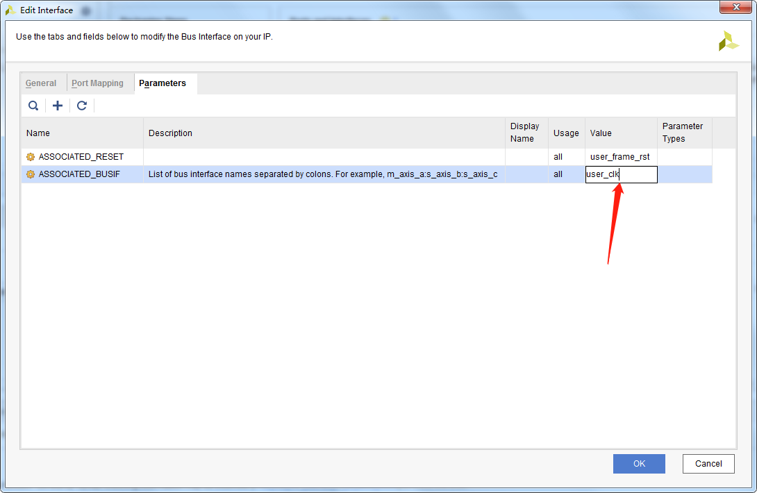 vivado创建IP时出现IP_Flow 19-3153] Bus Interface ‘user_clk‘: ASSOCIATED_BUSIF bus parameter is ...