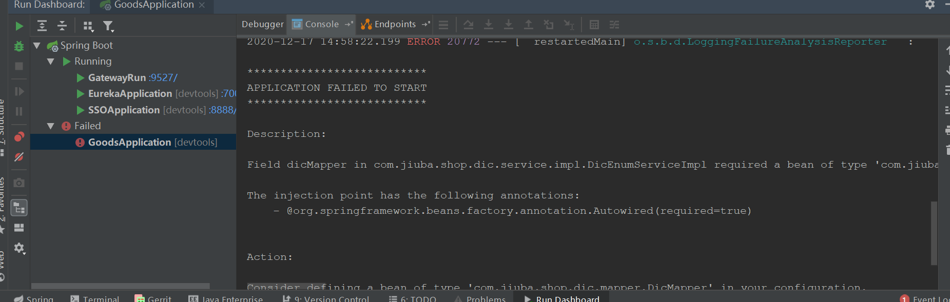 The injection point has the following annotations: - @org.springframework.beans.factory ...
